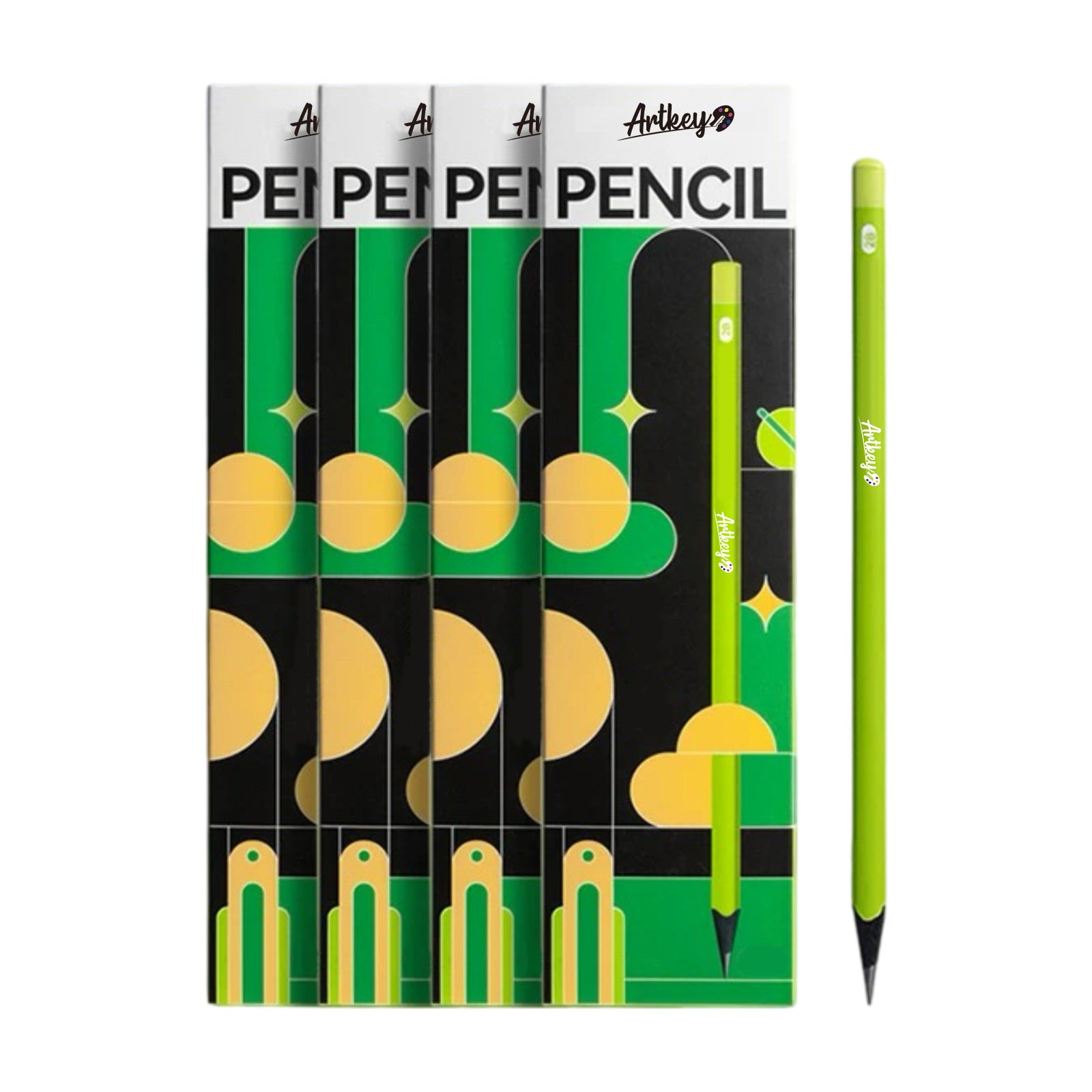 Artkey Pencils, Green Wood-Cased Writing Pencils, 4-Pack for School ...